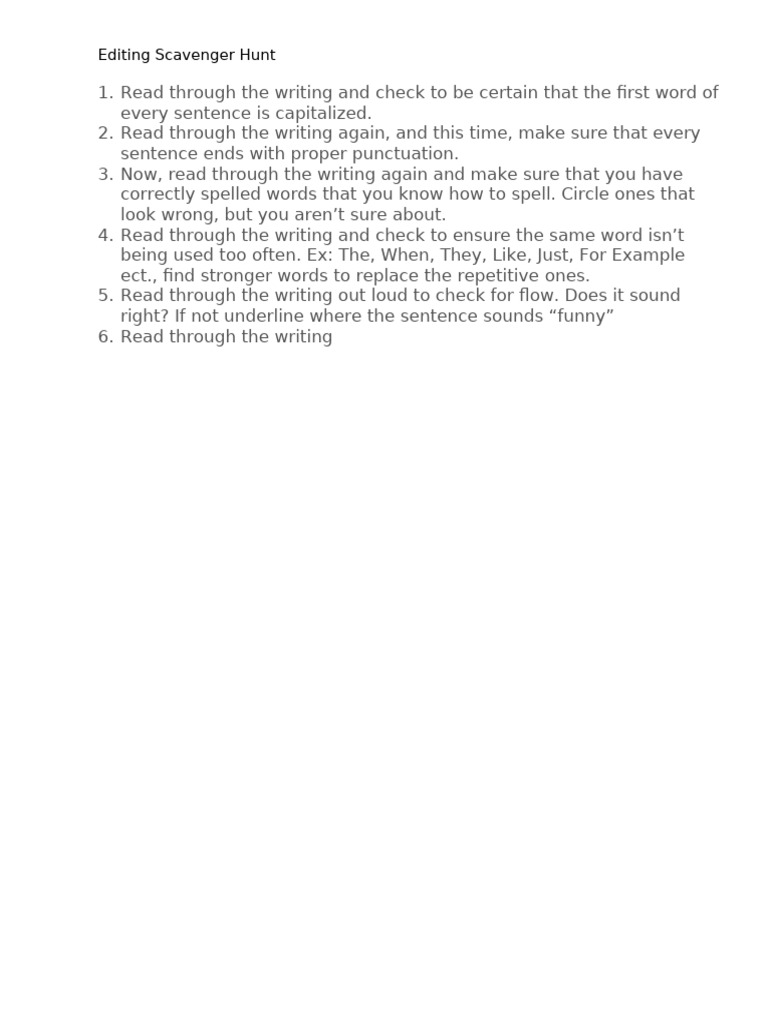 Editing Scavenger Hunt | PDF