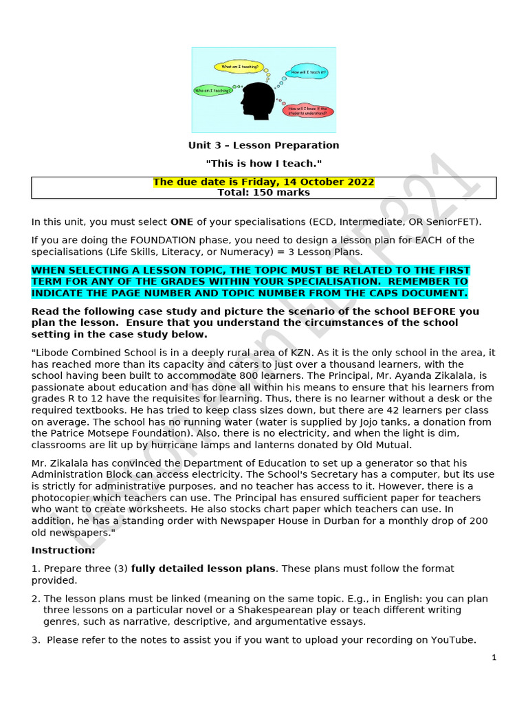 Unit 3 Lesson Planning - Instruction To Students 2022 CHECKED | PDF ...