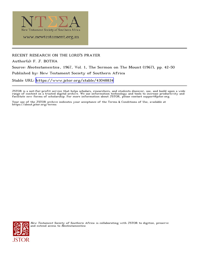 Botha Recentresearchlords 1967 | PDF | Jesus | Lord's Prayer
