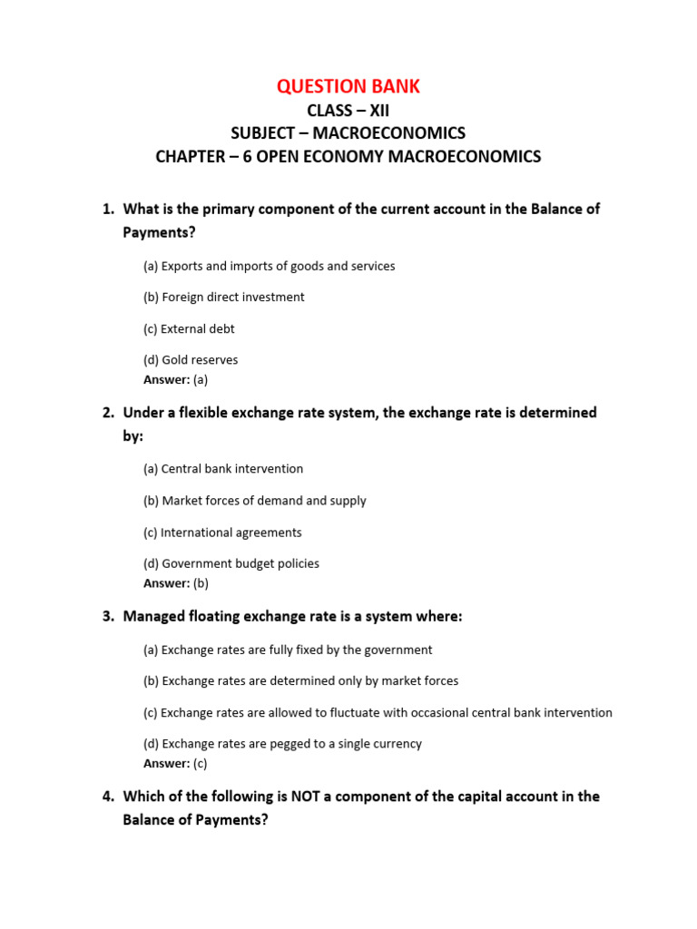 Class XII Macroeconomics Question Bank | PDF | Balance Of Payments ...