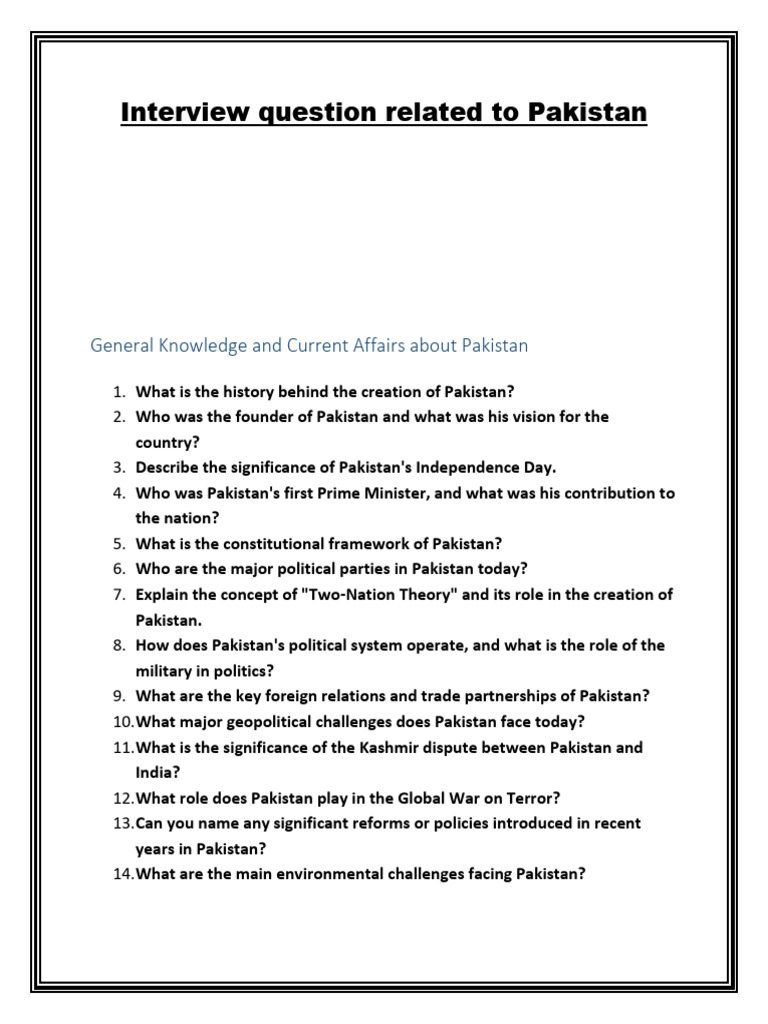 Interview Questions on Pakistan's History and Culture | PDF | Pakistan ...