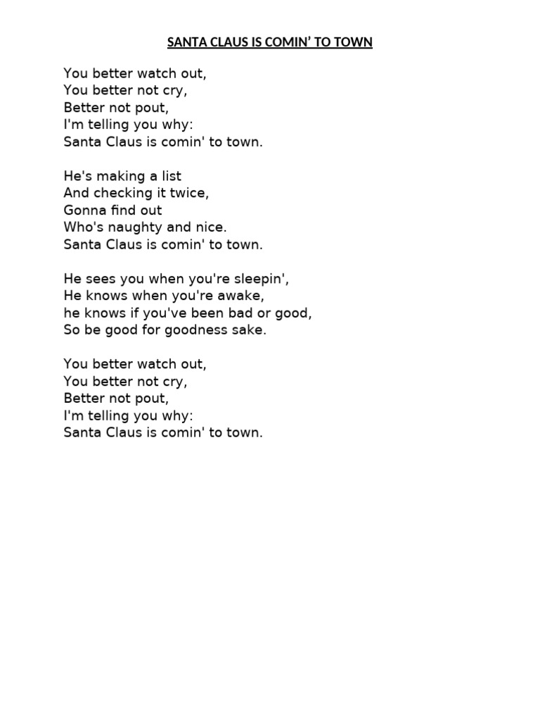 Santa Claus Is Coming to Town Lyrics | PDF
