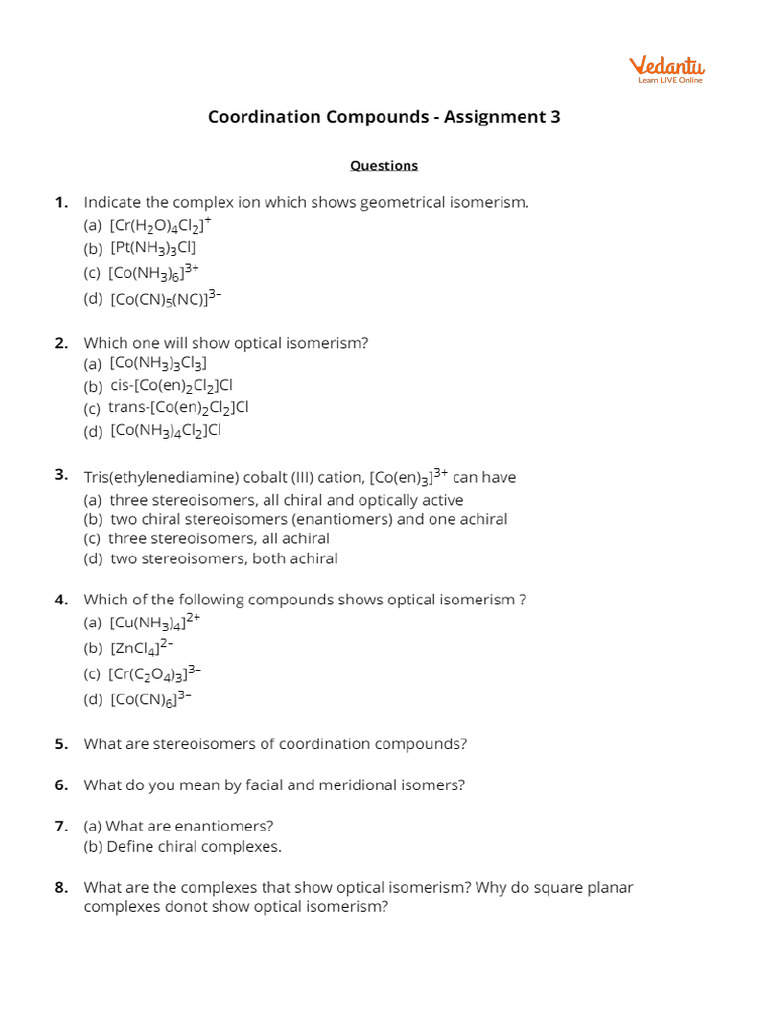 Coordination Compounds - Assignment | PDF