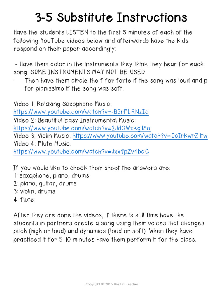 3-5 Grade Music Listening Activity | PDF