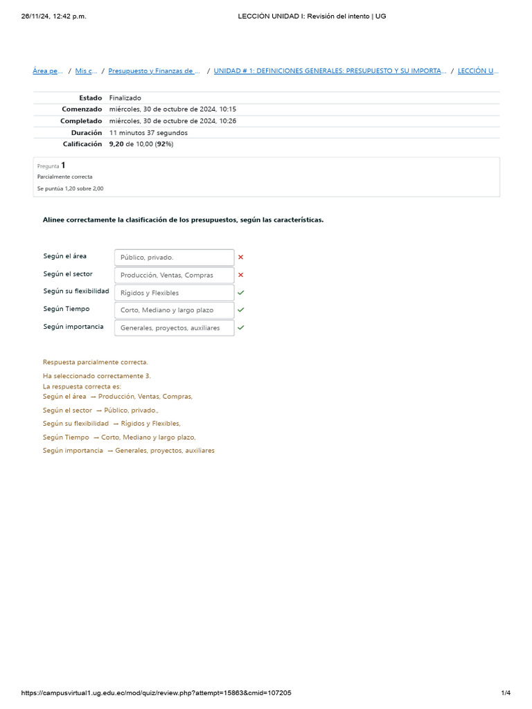 LECCIÓN UNIDAD I - Revisión Del Intento - UG | PDF | Presupuesto | Economias