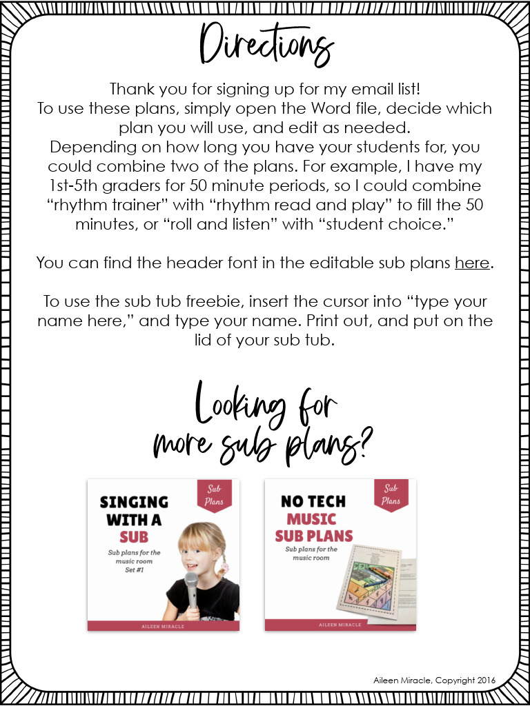Sub Plan Freebie Directions | PDF
