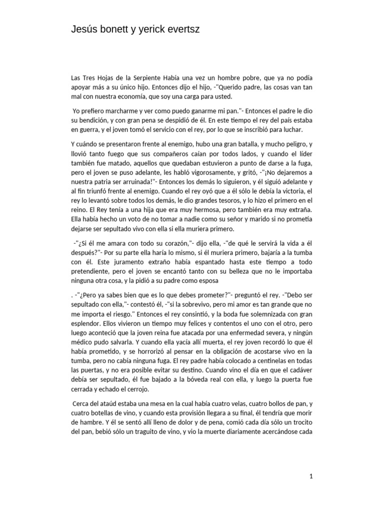 Las Tres Hojas de La Serpiente Había Una Vez Un Hombre Pobre Yerick ...