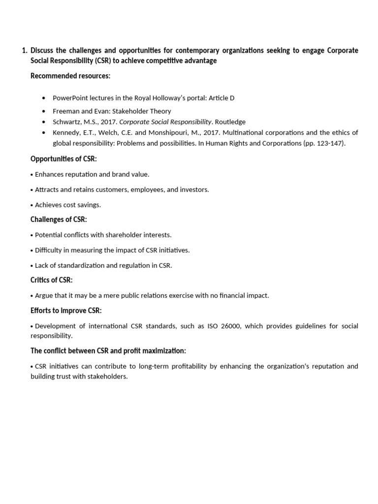 CSR Questions Past Paper | PDF | Corporate Social Responsibility ...