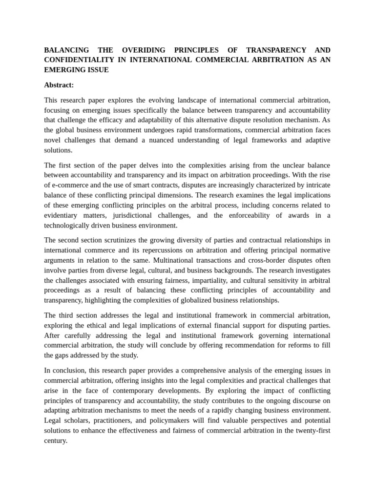 Guided Research Paper Project On Transparency and Confidentiality ...