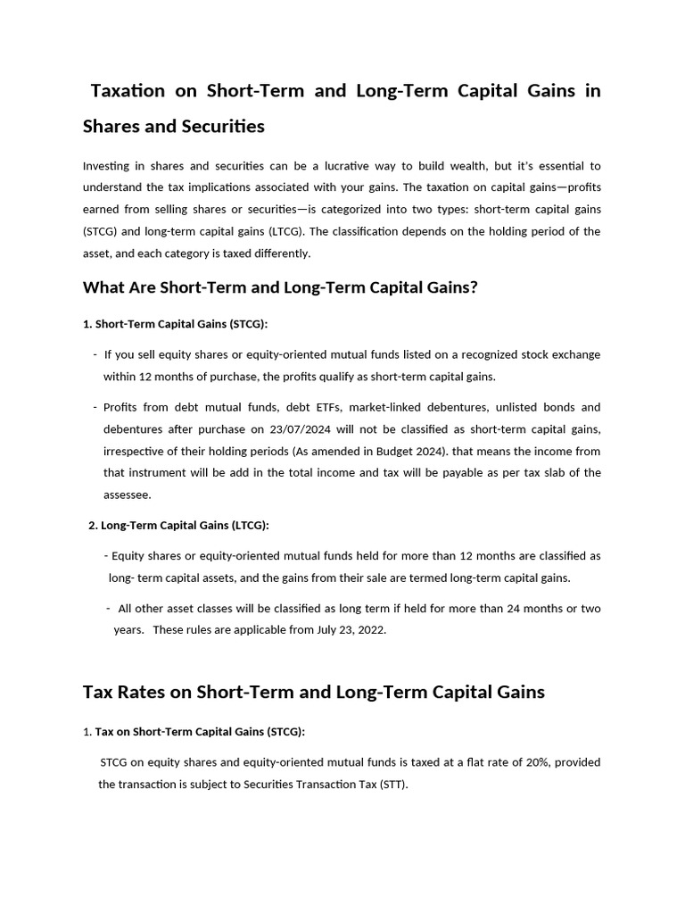 Capital Gains Tax: STCG vs LTCG Explained | PDF | Capital Gains Tax ...