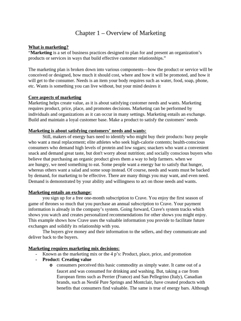 Chapter 1 - What Is Marketing and How It Creates Value | PDF ...