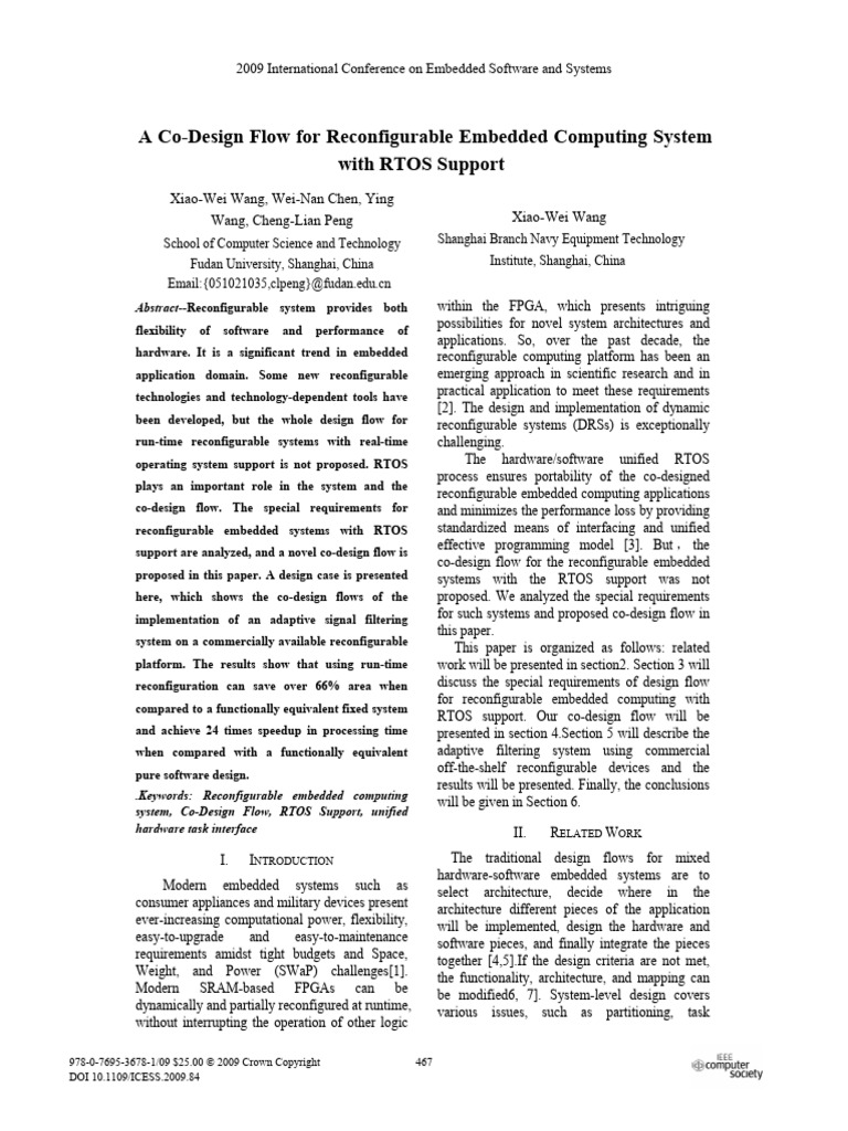 A Co-Design Flow For Reconfigurable Embedded Computing System With RTOS Support | PDF | Field ...