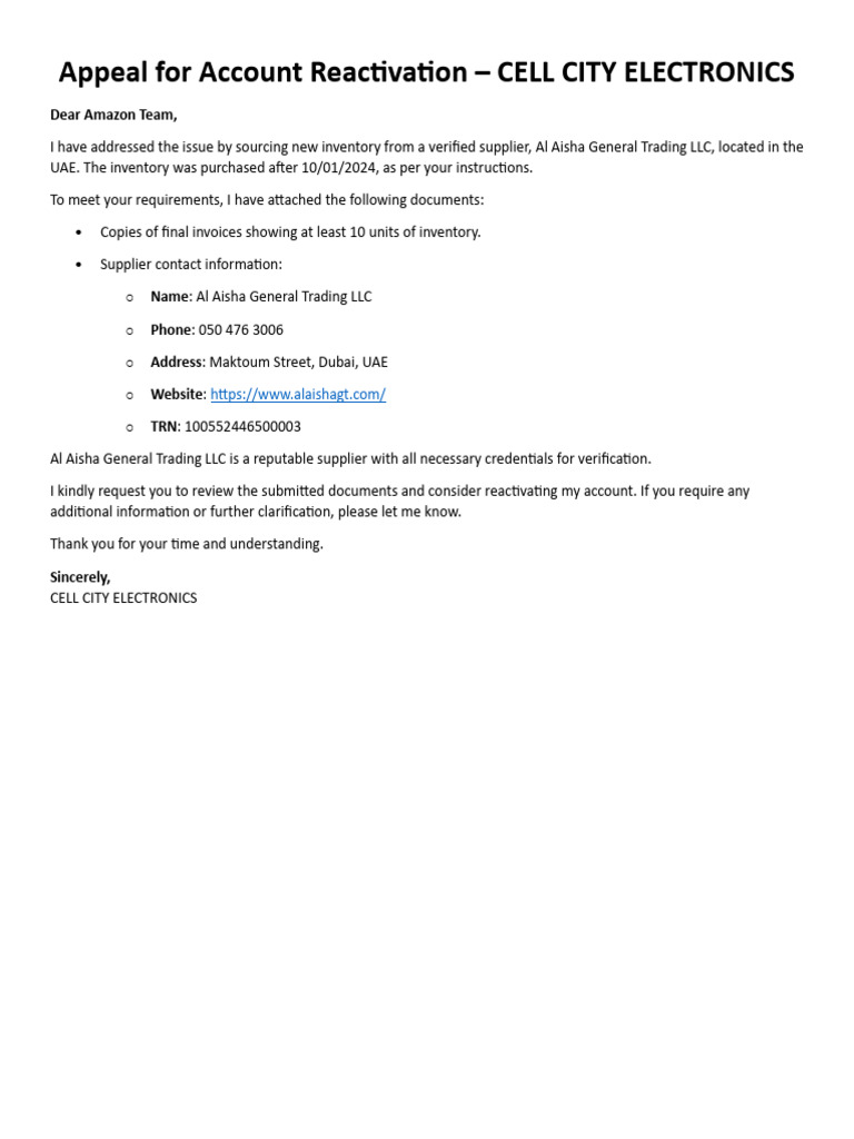 Appeal for Account Reactivation | PDF