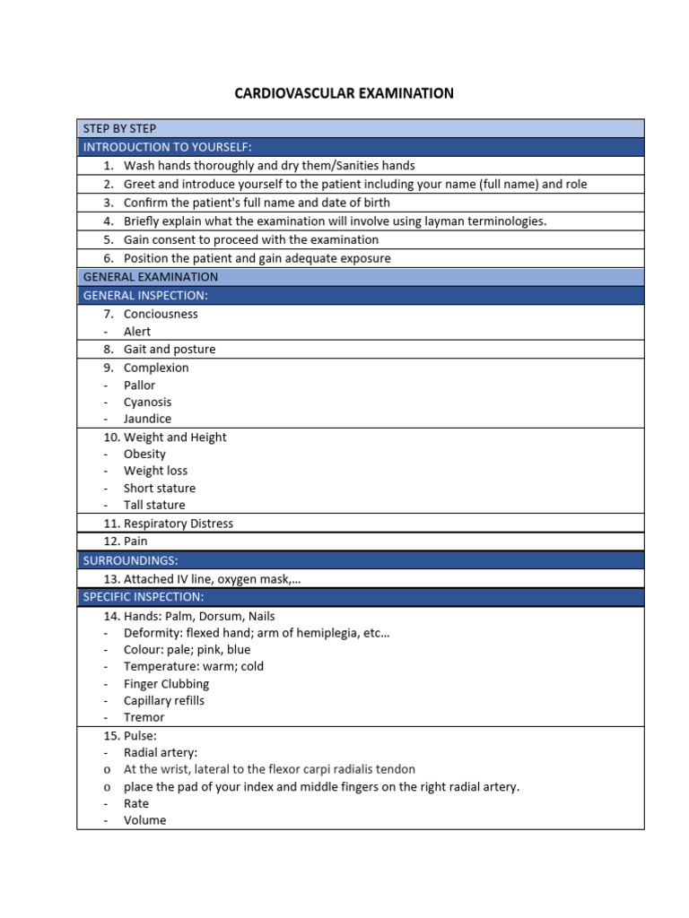 ICM1 Cardiovascular PE Checklist | PDF | Heart | Pulse