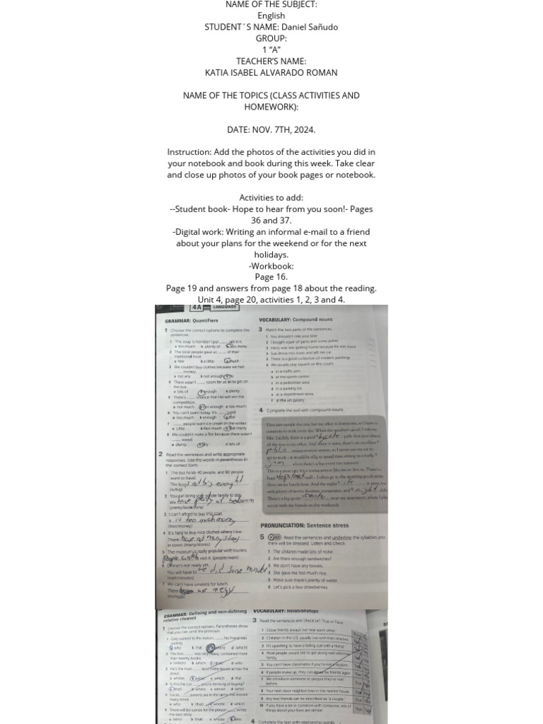 NAME OF THE SUBJECT STUDENT S NAME GROUP TEACHER'S NAME NAME OF THE ...