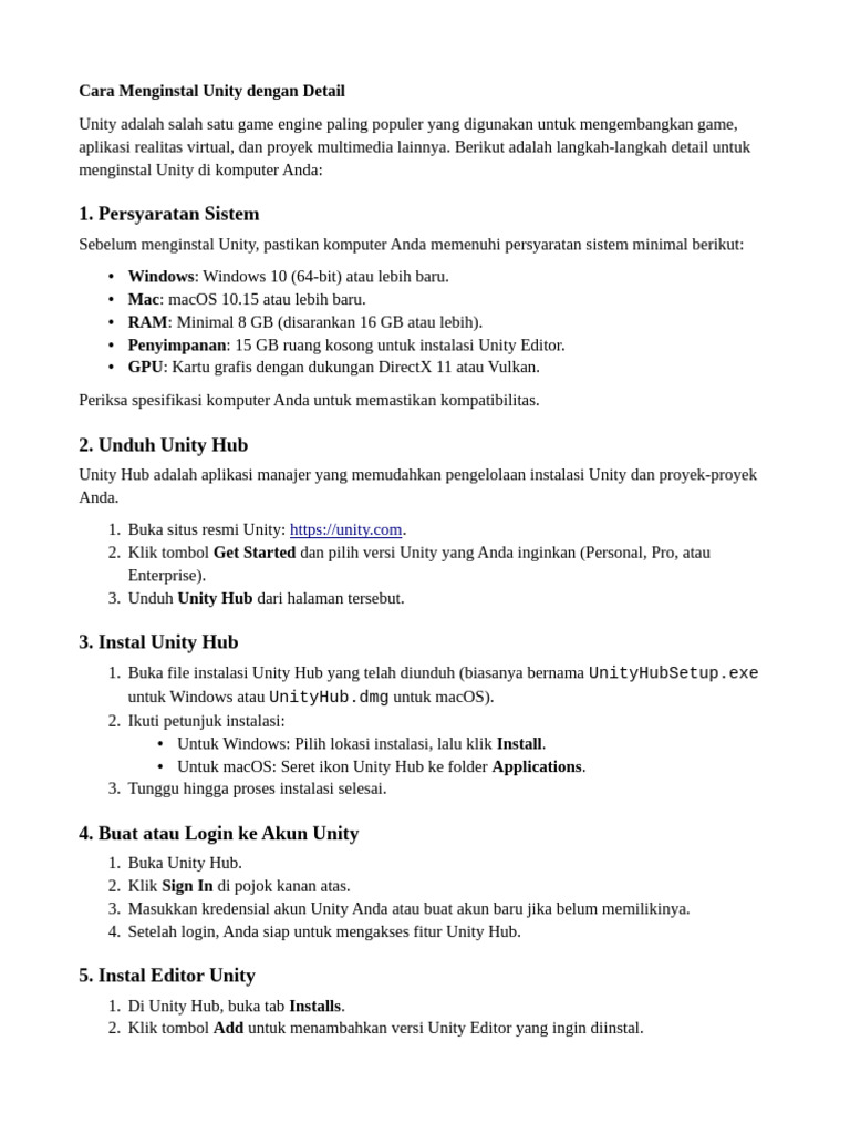 Instalasi Unity: Panduan Lengkap | PDF