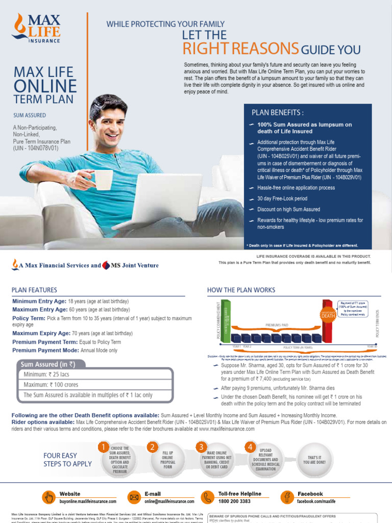 Max Life Online Term Plan Brochure | PDF | Insurance | Life Insurance