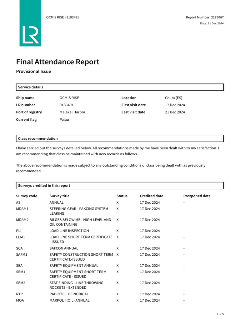 OCMIS RISE Attendance Report 2024 | PDF | Stern | Ships