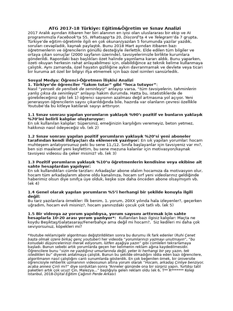(ATG 2017-18 Türkiye_ Eğitim&Öğretim ve Sınav Analizi) Komisyon - Sosyal Medya_ Öğrenci-Öğretmen ...