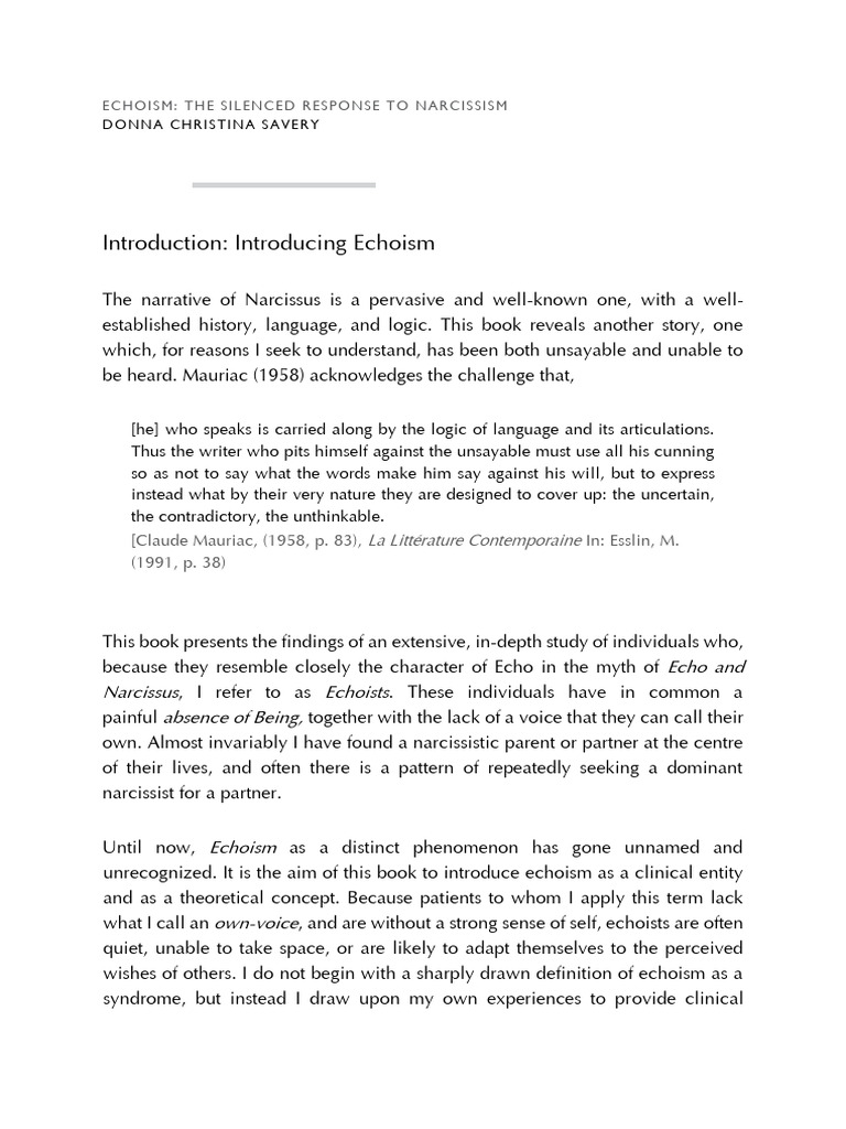 Introduction To Echoism For Website | PDF | Narcissism | Psychoanalysis