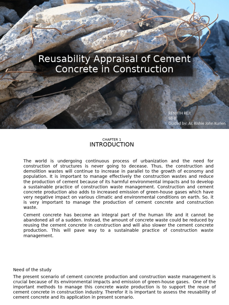 Dissertation-Reusabiity Appraisal of Cement Concrete in Construction | PDF | Concrete | Deep ...