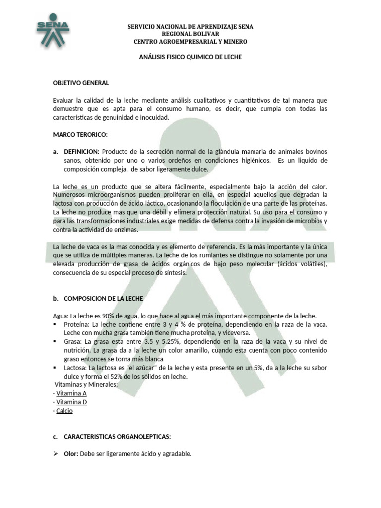 GUIA - ANÁLISIS FISICO QUIMICO DE LECHE - Ajustado | PDF | Leche | Ph