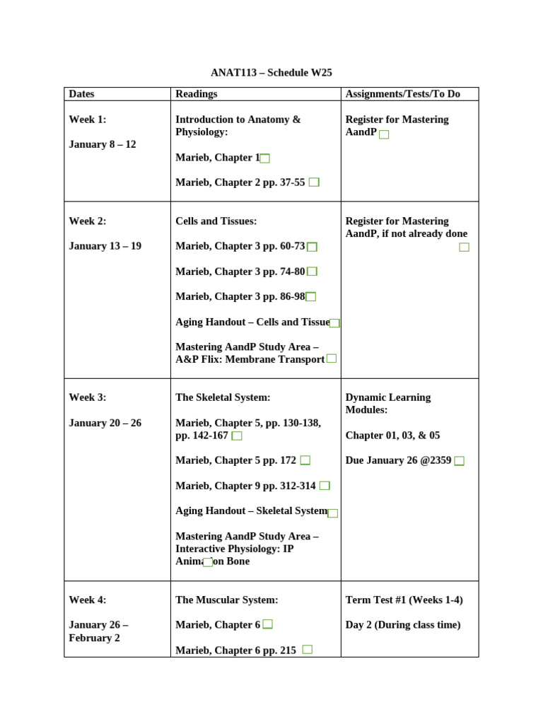 ANAT 113 - Course Timeline - Winter 2025 | PDF | Muscle Contraction ...