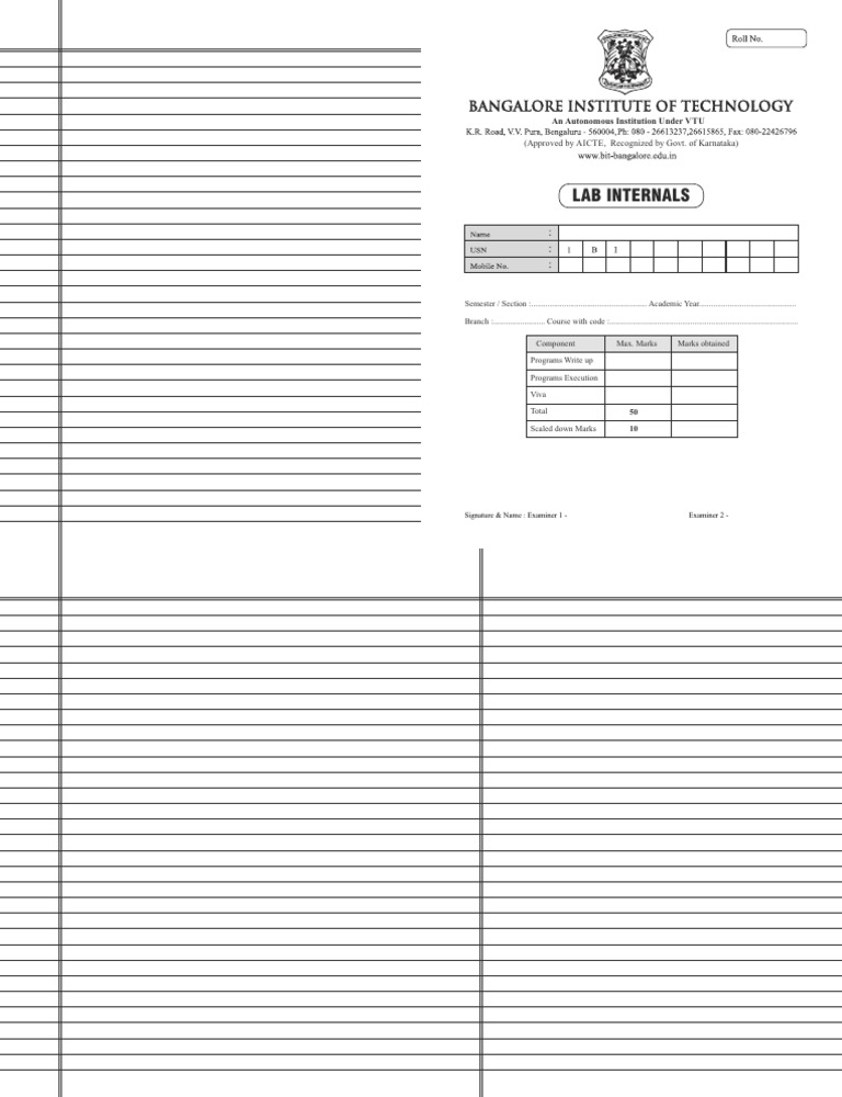BIT Lab Internal Book | PDF