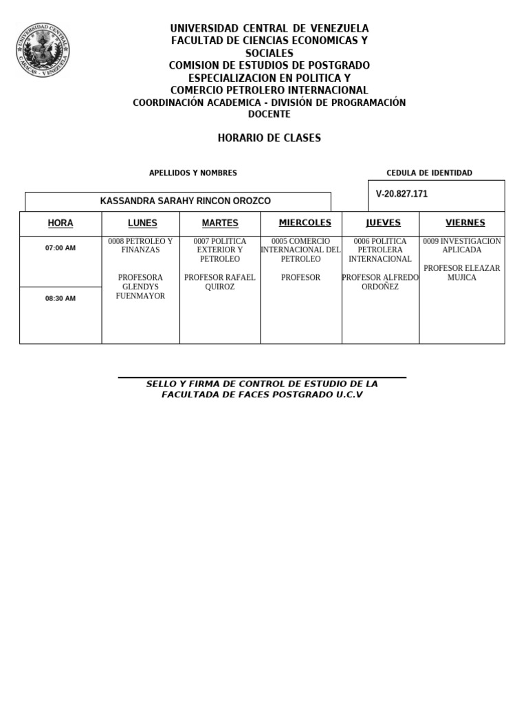 Horario Esp Faces Ucv | PDF