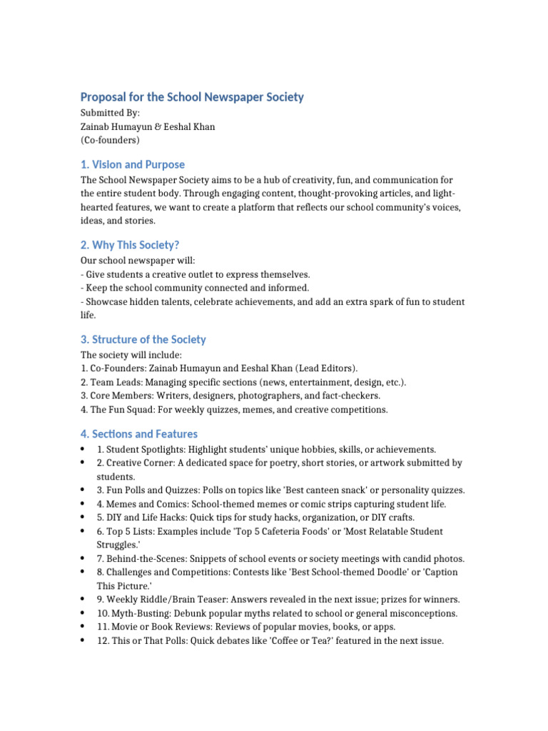 School Newspaper Society Proposal | PDF