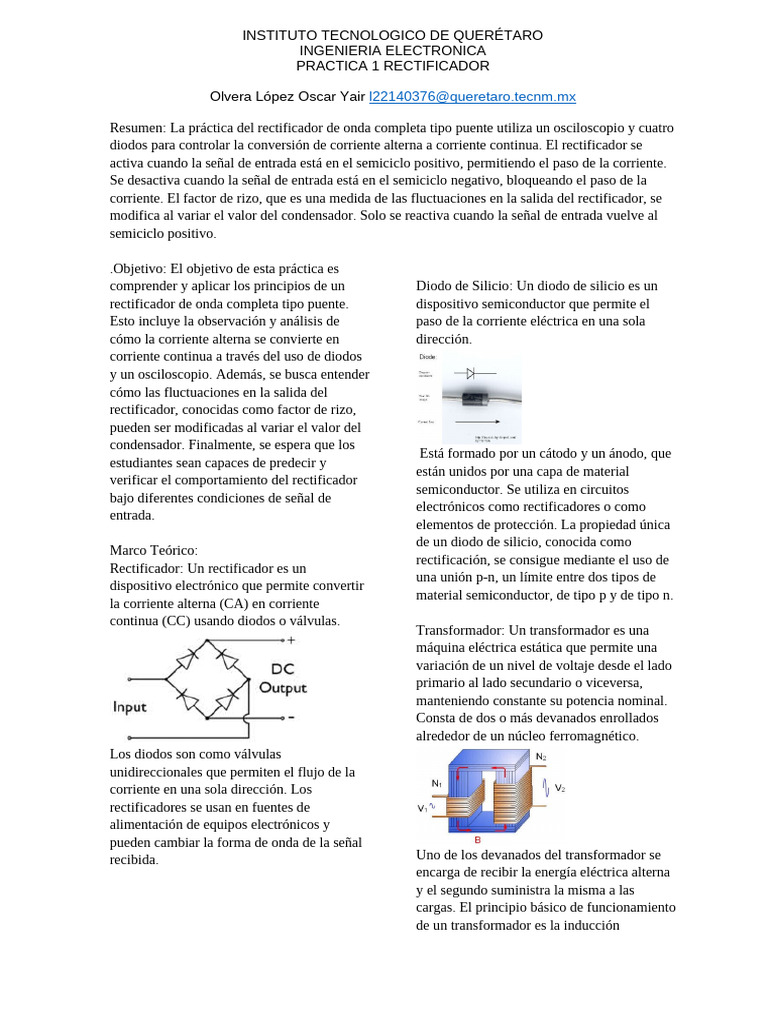 P1 Rectificador | PDF | Rectificador | Transformador
