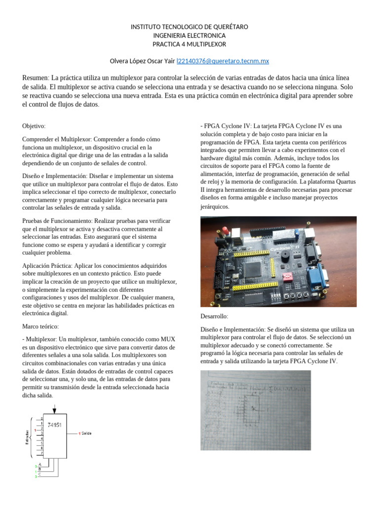 P4 Multiplexor | PDF | Arreglos de compuertas lógicas programables en sitio | Electrónica
