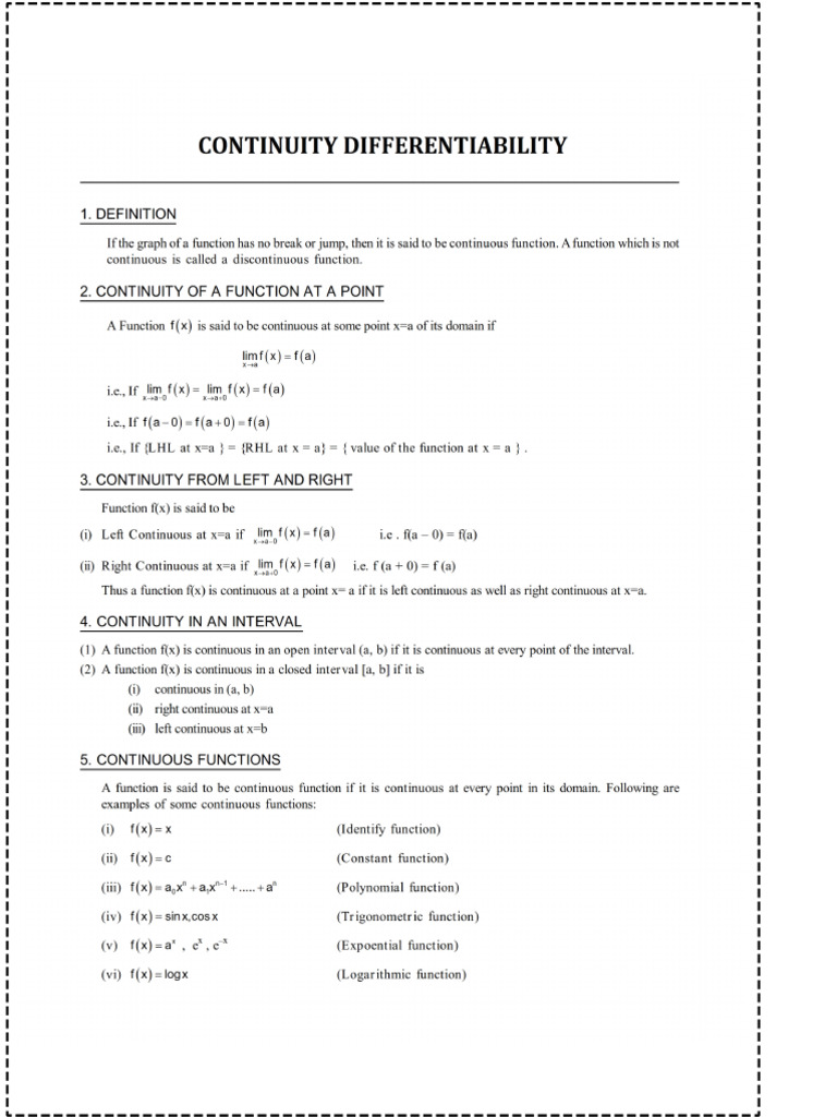 Continuity and differentiability | PDF