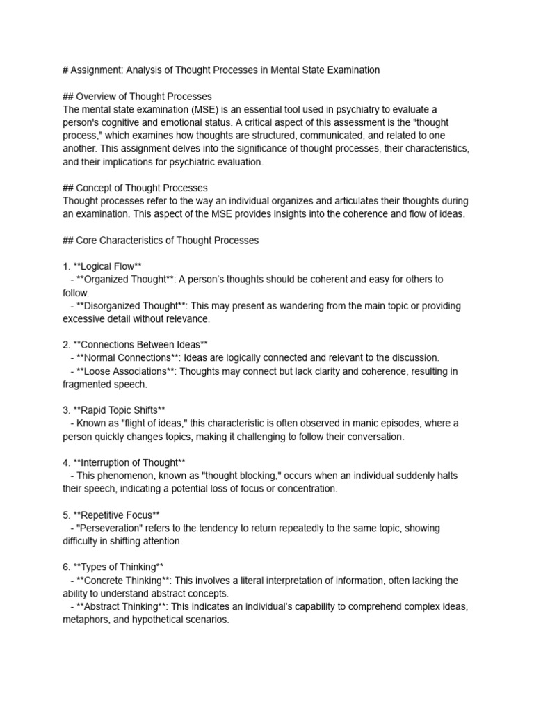 Mental State Exam: Thought Analysis | PDF | Thought | Mental Disorder