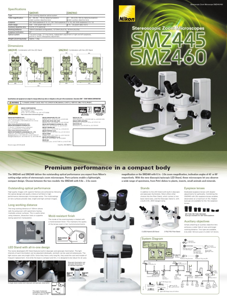 NIKON SMZ445 460 Microscope | Download Free PDF | Nikon | Zoom Lens