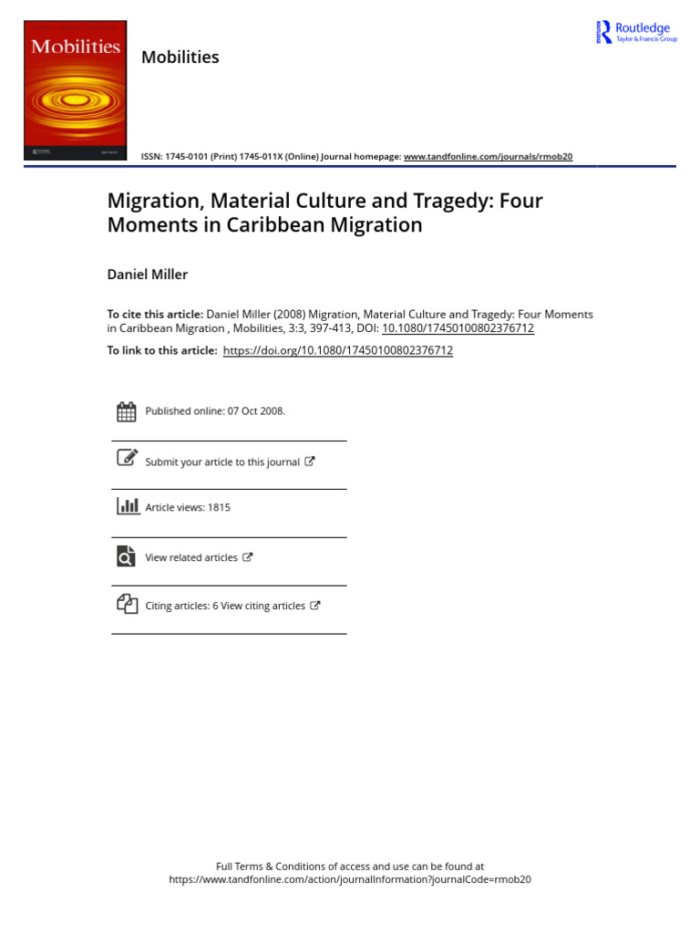 Migration Material Culture and Tragedy Four Moments in Caribbean ...