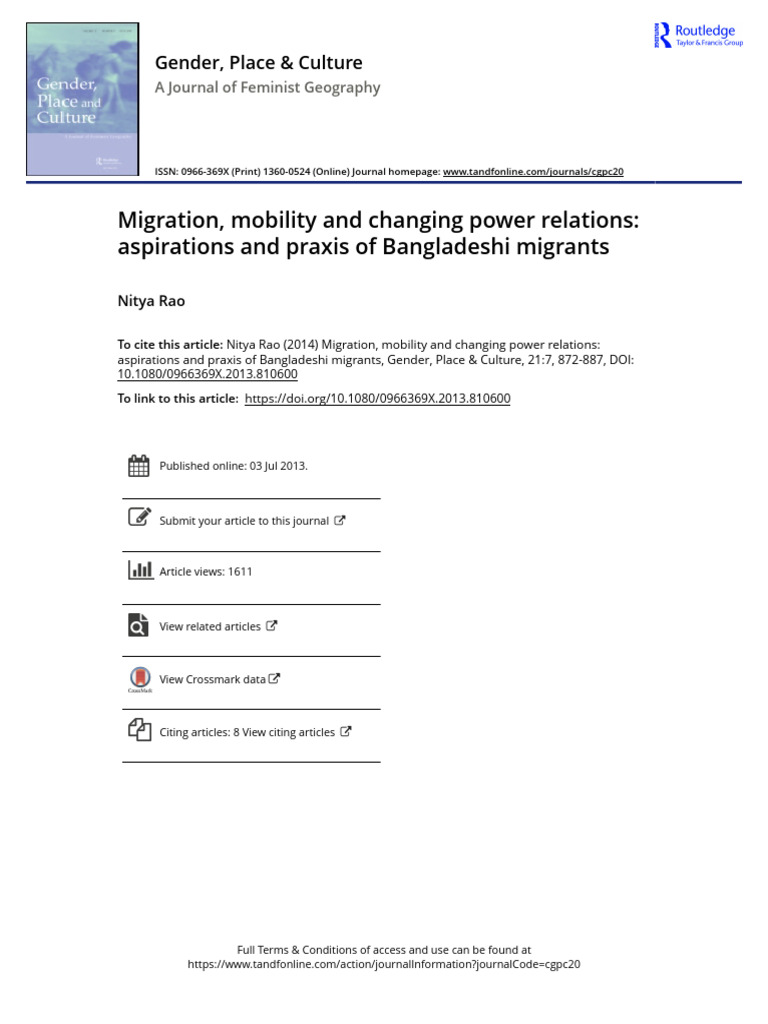 Migration Mobility and Changing Power Relations Aspirations and Praxis ...