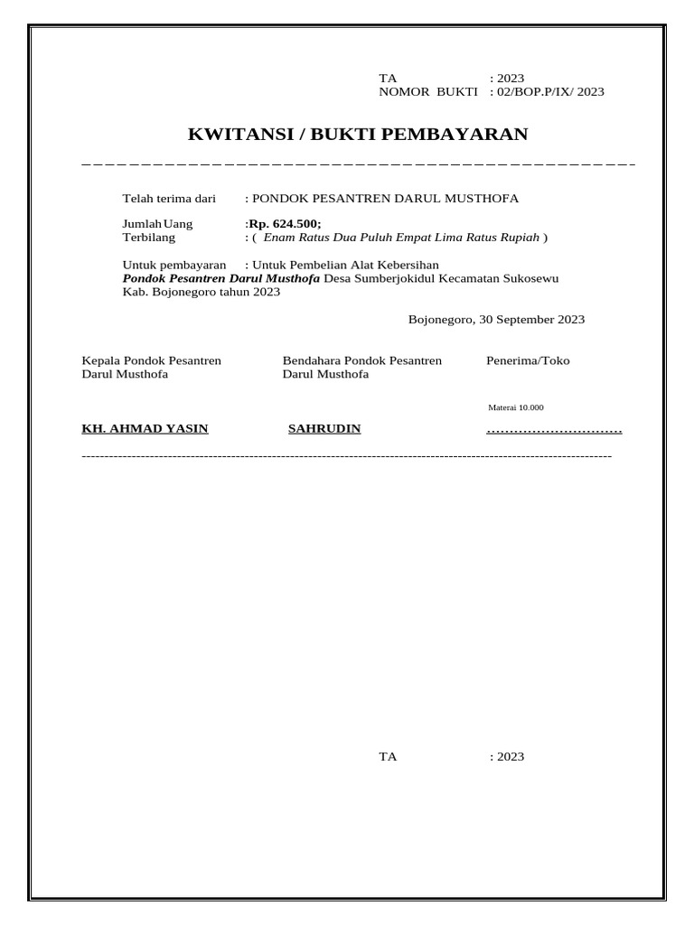 LAMPIRAN 4 Kwitansi Pembayaran, Nota BOP 23 | PDF