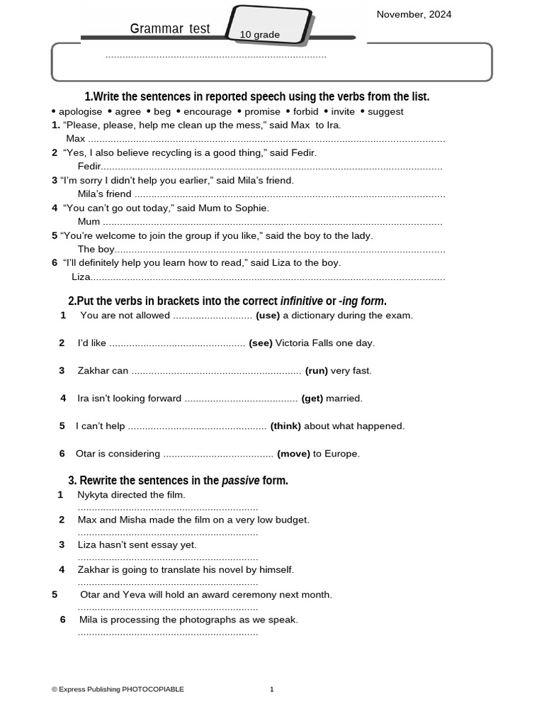 10th Grade Grammar Test Questions | PDF | Resort