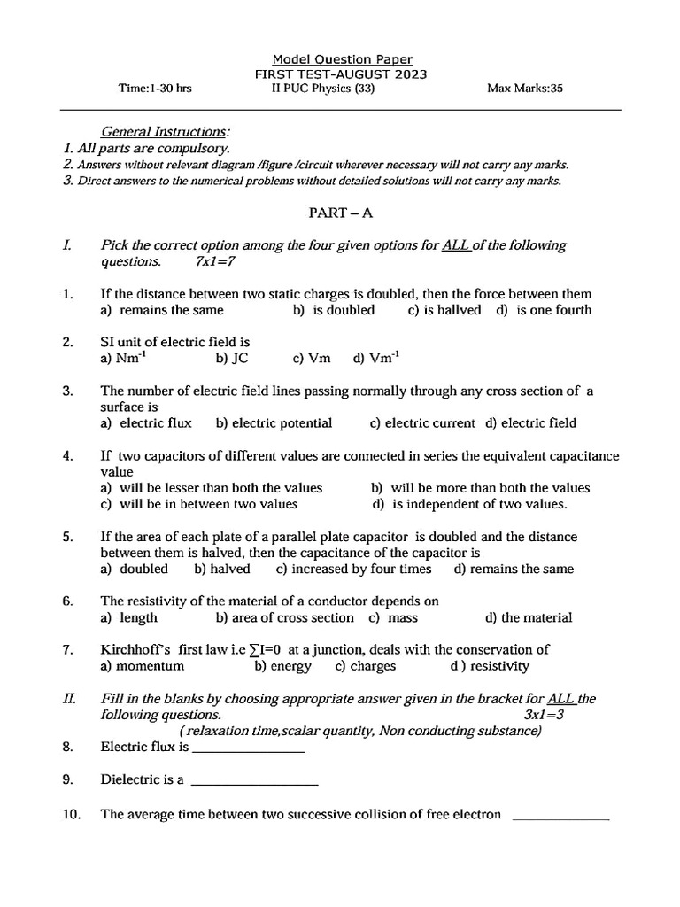 First Test Model Paper 2023 | PDF