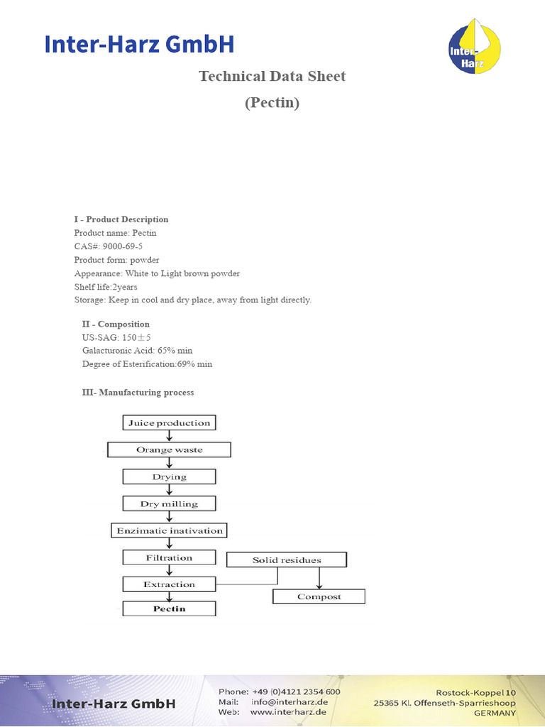 Pectin Technical Data Sheet | PDF