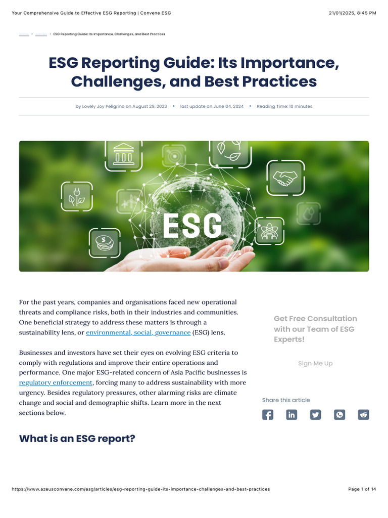Your Comprehensive Guide to Effective ESG Reporting | Convene ESG | PDF ...