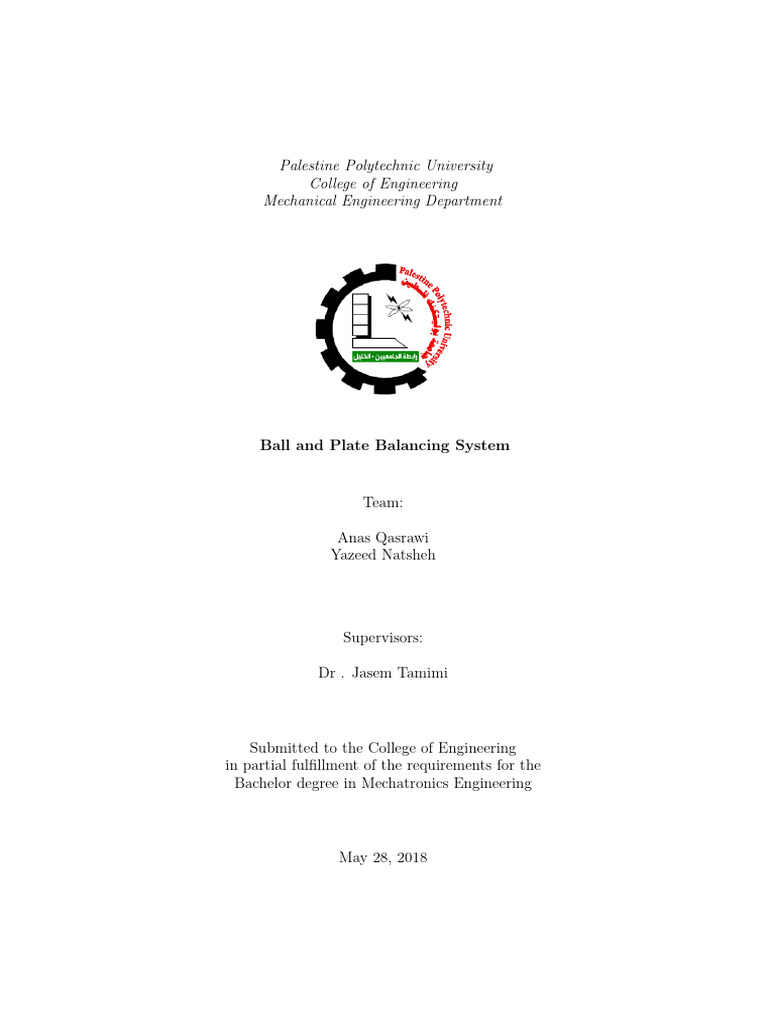 Ball and Plate Balancing System Project | PDF | Control Theory | Velocity