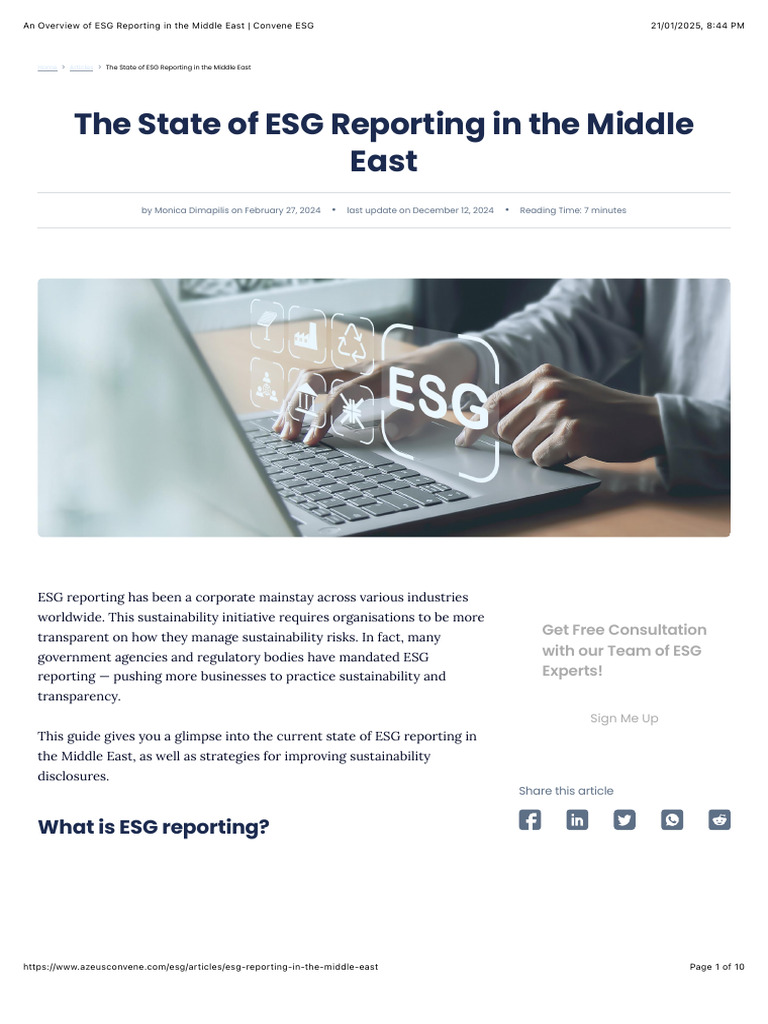 An Overview of ESG Reporting in the Middle East | Convene ESG | PDF | Economies | Business