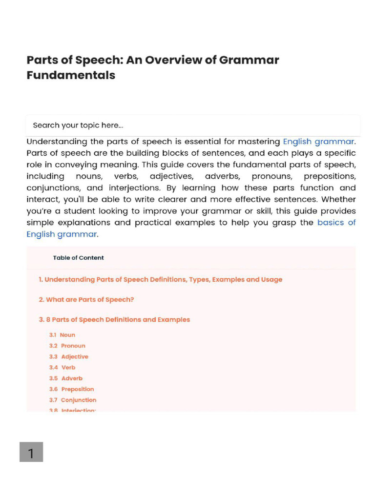 Parts of speech | PDF