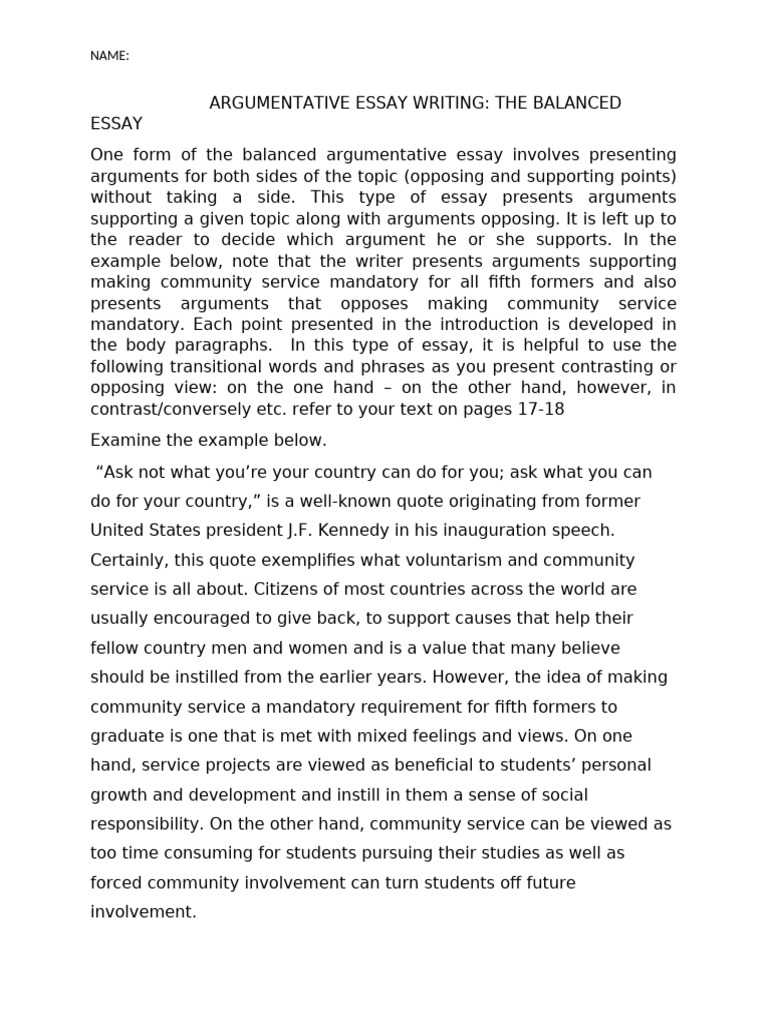 Balanced Argumentative Essay Guide | PDF | Essays | Experience