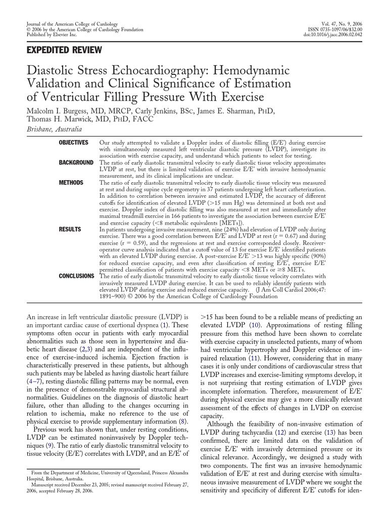Diastolic Stress Echo Hemodynamic | PDF | Diastole | Echocardiography
