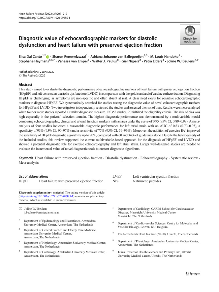 Diagnostic Value of Echocardiographic Markers For Diastolic Dysfunction ...
