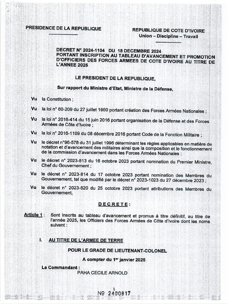 Decret N°1104-24 Inscription Au Tab Davcmt Et Promotion Doff Des Faci Au Titre de Lannee 2025 ...