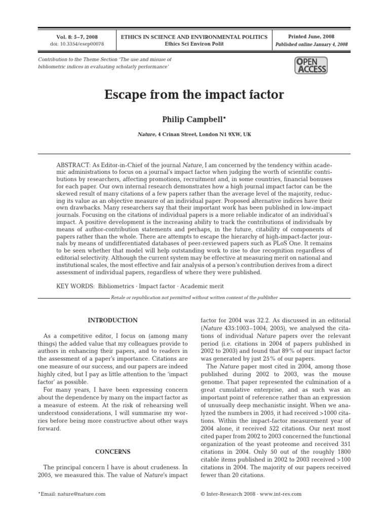 Escape From the Impact Factor | PDF | Science | Scholarly Communication